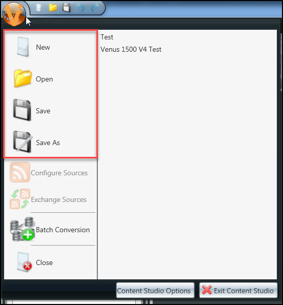 All About the Application Menu: Content Studio