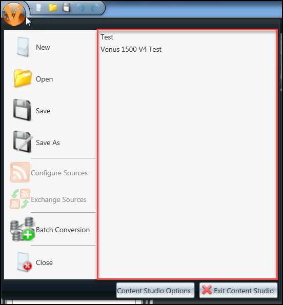 All About the Application Menu: Content Studio