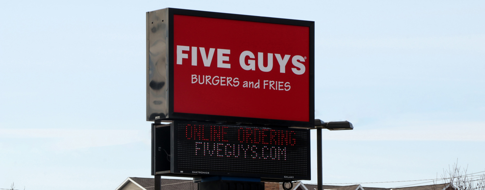 LED Sign Promotes New Five Guys Restaurant